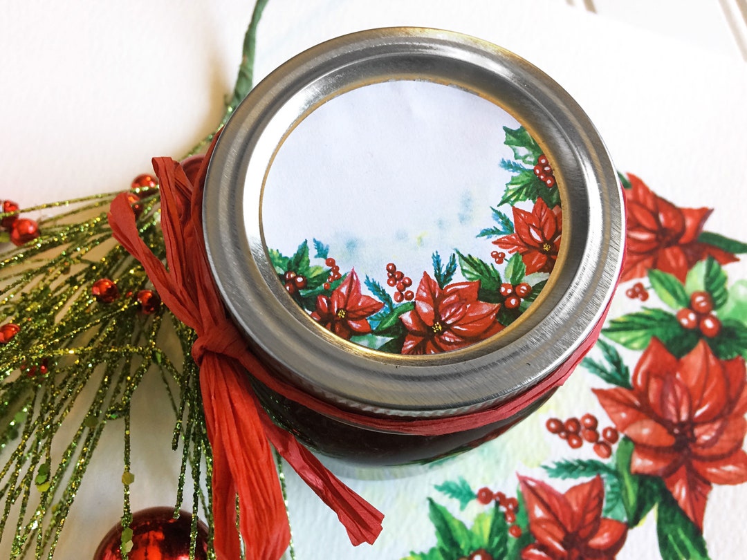 Watercolor Christmas Canning Labels, Round Holiday Mason Jar Stickers ...