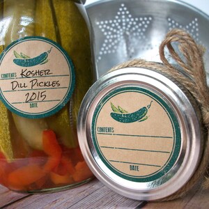 Rubber Stamp Pickle Kraft Paper Canning Jar Labels, Rustic Round Mason ...