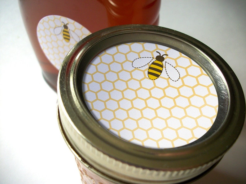 Honey Bee canning jar stickers round honey jar labels & mason | Etsy