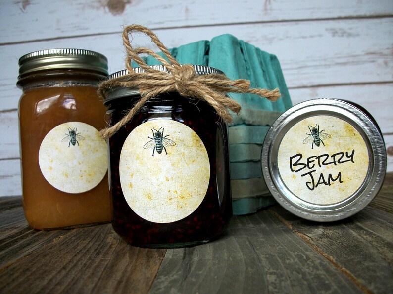 Vintage Honey Bee Canning Jar Labels, Round Mason Jar & Bottle Stickers ...
