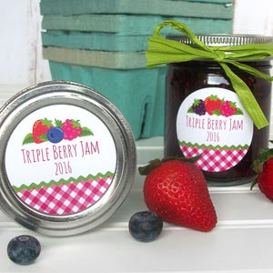 Gingham Triple Berry Jam Canning Labels, Strawberry Blueberry ...