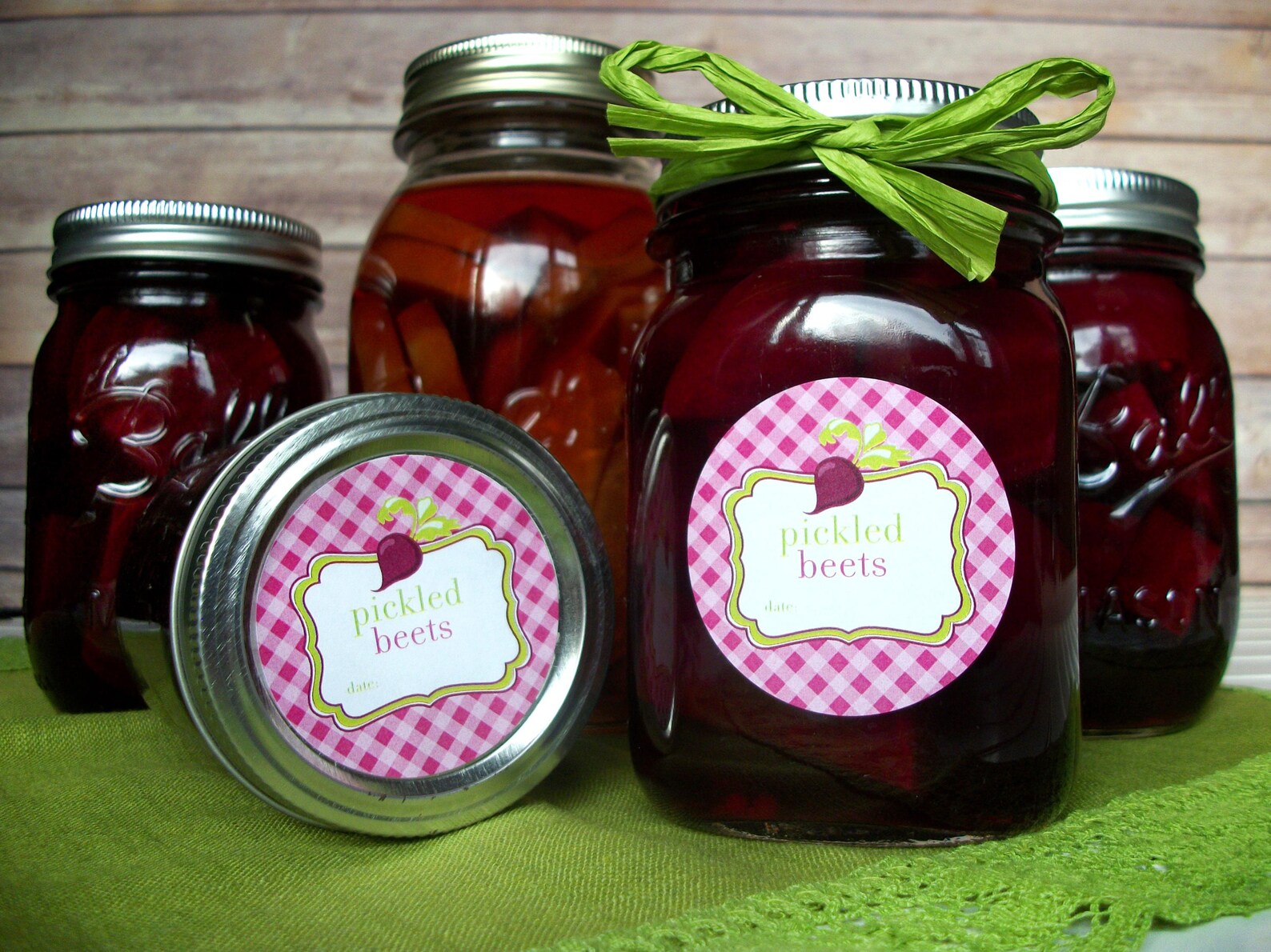 Pickled Beets Canning Jar Labels, Gingham Mason Jar Stickers for ...