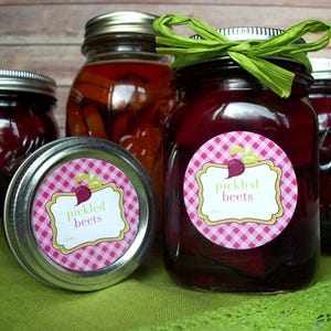Pickled Beets Canning Jar Labels, Gingham Mason Jar Stickers for ...