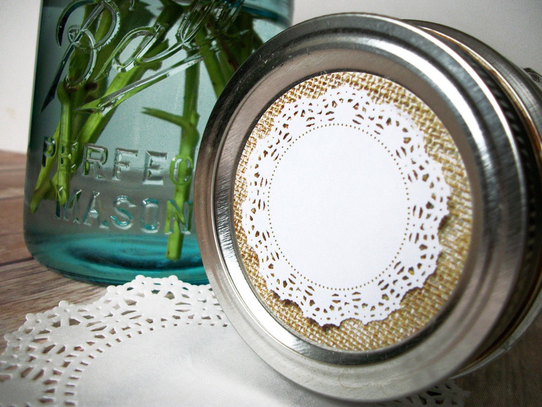Burlap Doily Cottage Chic Canning Jar Labels, Round Mason Jar Stickers ...