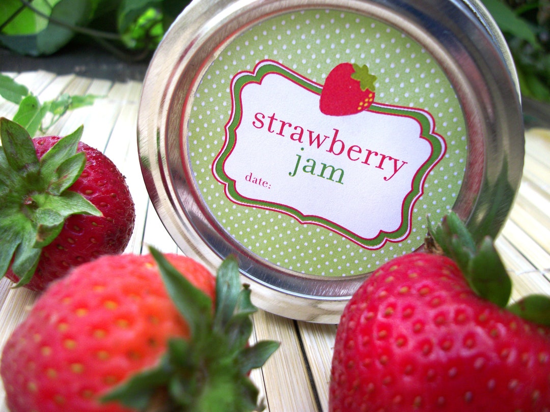 Cute Strawberry Jam Canning Jar Labels, Round Printed Polka Dot Mason ...