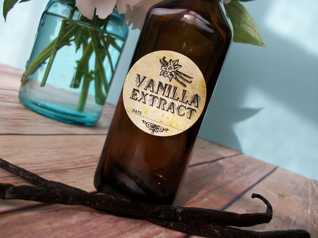 Vintage Vanilla Extract Bottle Labels, Printed Rustic Round Stickers ...