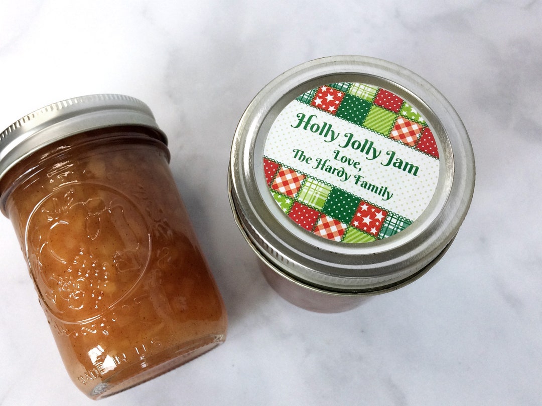Personalized Christmas Quilt Jam Jar Labels, Printed Red & Green ...