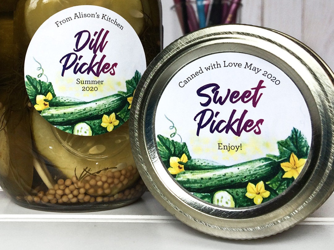 Custom Watercolor Pickle Canning Labels, Round Printed Personalized ...