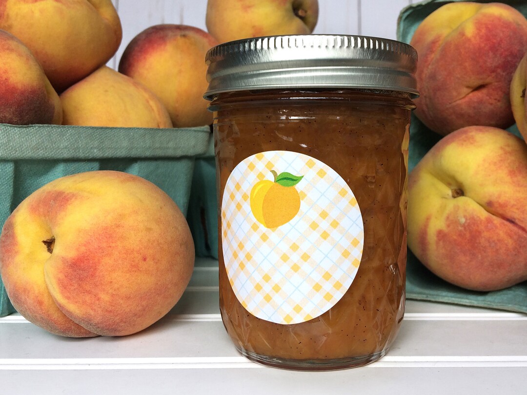 Plaid Peach Apricot Canning Jar Labels, Round Printed Mason Jar ...