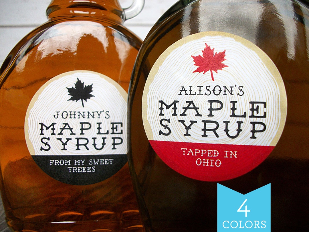 Custom Cross Cut Wood Maple Syrup Labels, Retro Woodgrain Maple Syrup ...