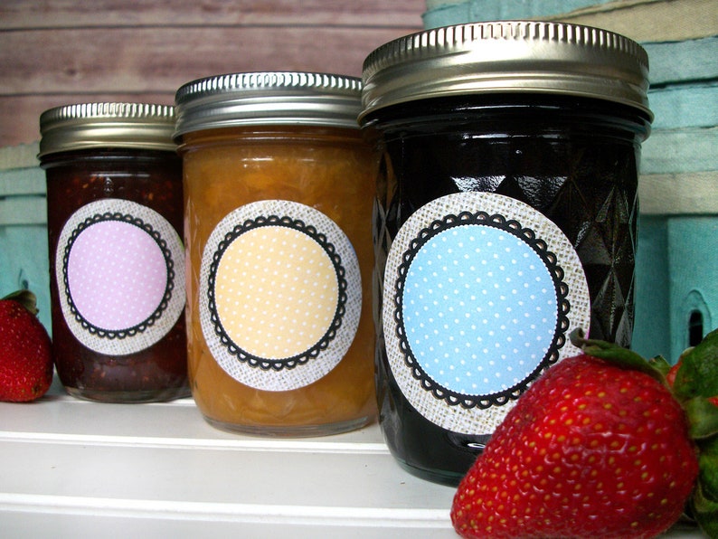 Cottage Chic Burlap Canning Jar Labels Round Mason Jar Labels - Etsy