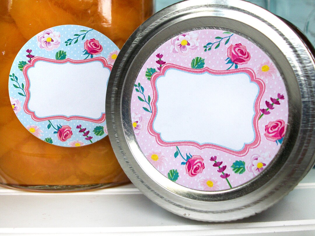 Cottage Chic Flower Canning Jar Labels, Round Mason Jar Labels for ...