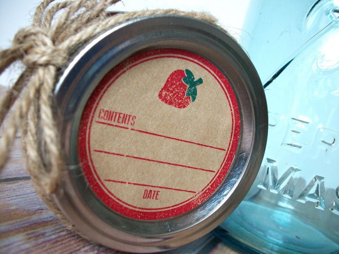 Rubber Stamp Strawberry Kraft Paper Canning Jar Labels, Rustic Round ...