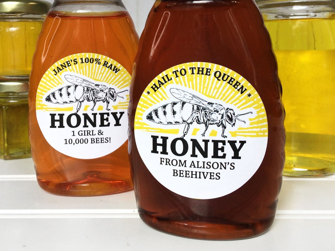 Custom Queen Bee Honey Labels, Round Customized Printed Honey Bottle ...