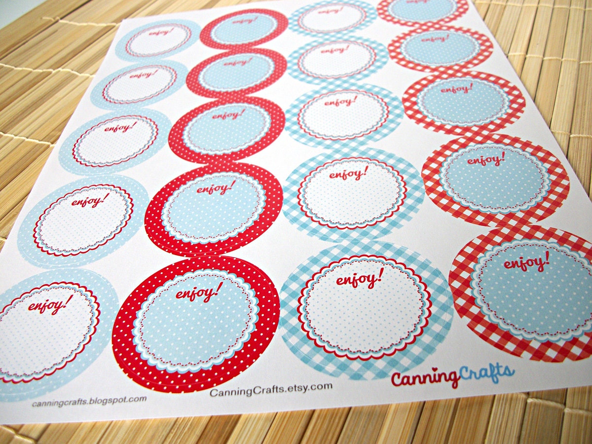 Cottage Chic Red & Blue Canning Jar Labels Gingham Polka Dot | Etsy