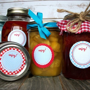 BULK PACK! 200 Red & Blue Cottage Chic Canning Labels, Round Jam and ...