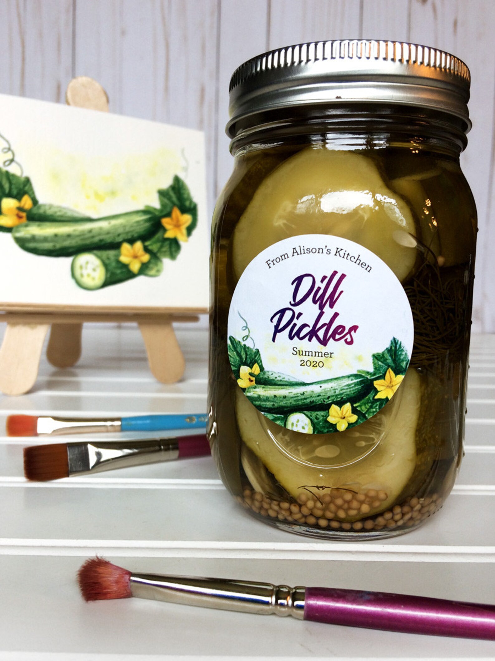 Custom Watercolor Pickle Canning Labels Round Printed - Etsy