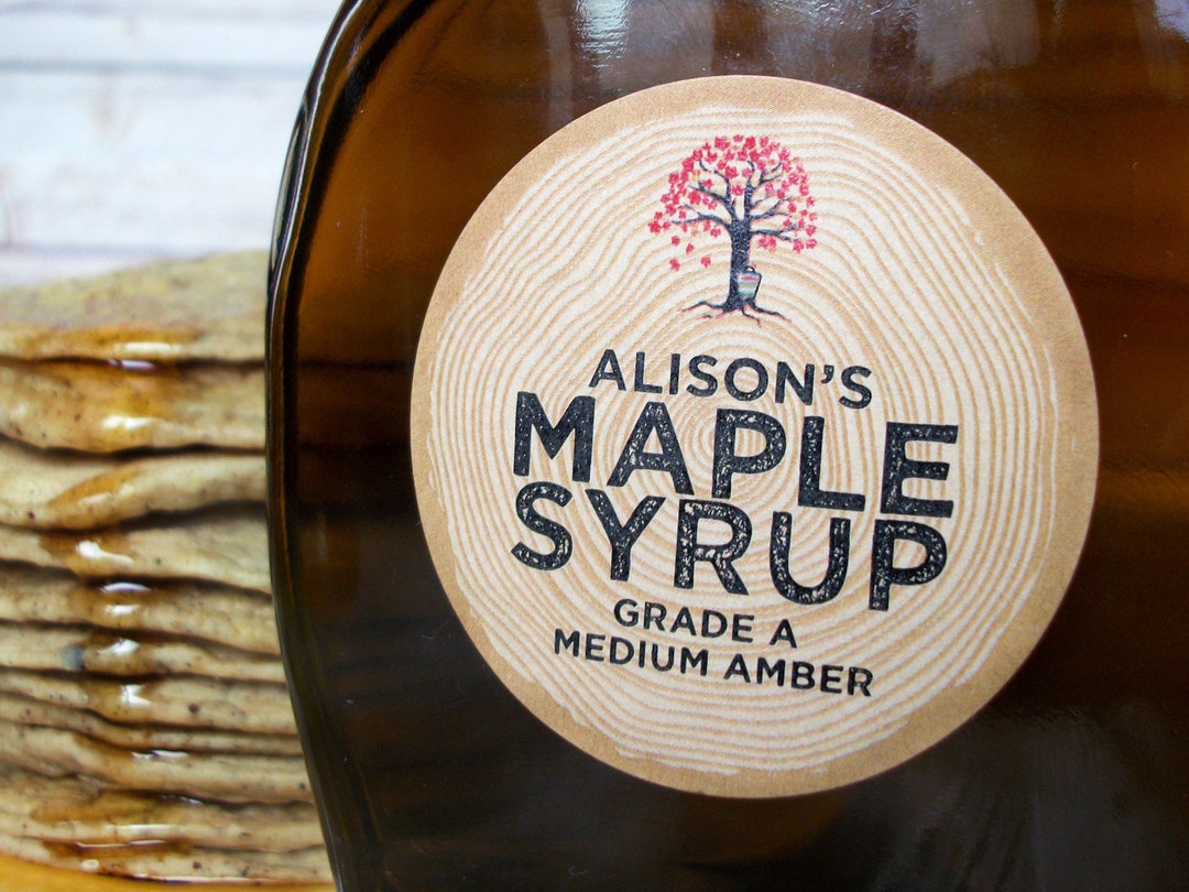 Custom Harvest Time Kraft Maple Syrup Labels, Customized Round Maple ...