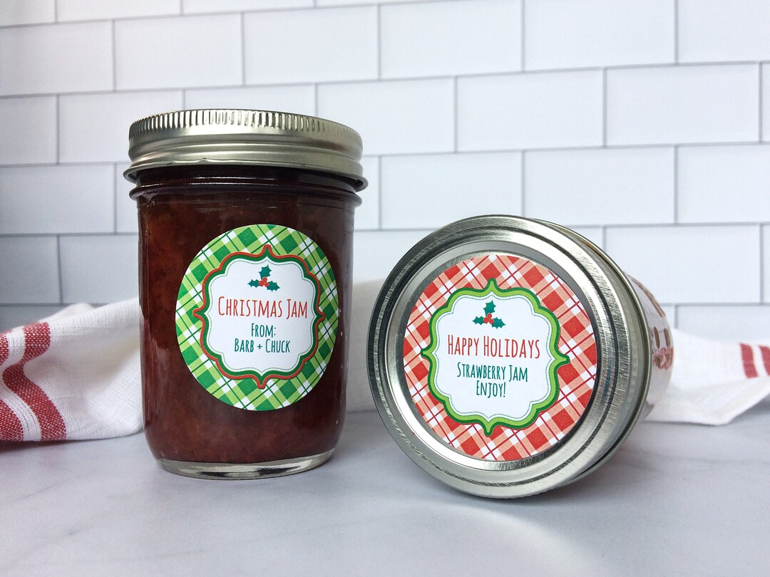 Red & Green Plaid Christmas Jam Jar Labels, Personalized Printed ...