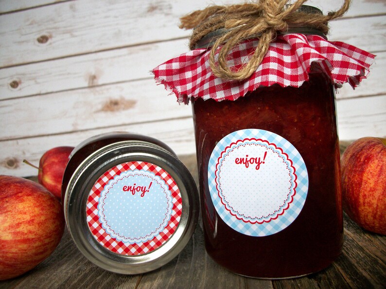 Cottage Chic Red & Blue Canning Jar Labels Gingham Polka Dot | Etsy