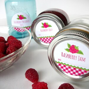 Gingham Red Raspberry Canning Jar Labels, Printed Round Mason Jar ...