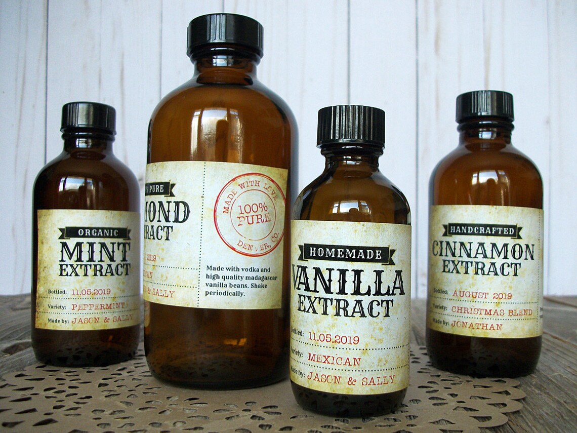 Custom Vintage Extract labels for vanilla almond mint | Etsy