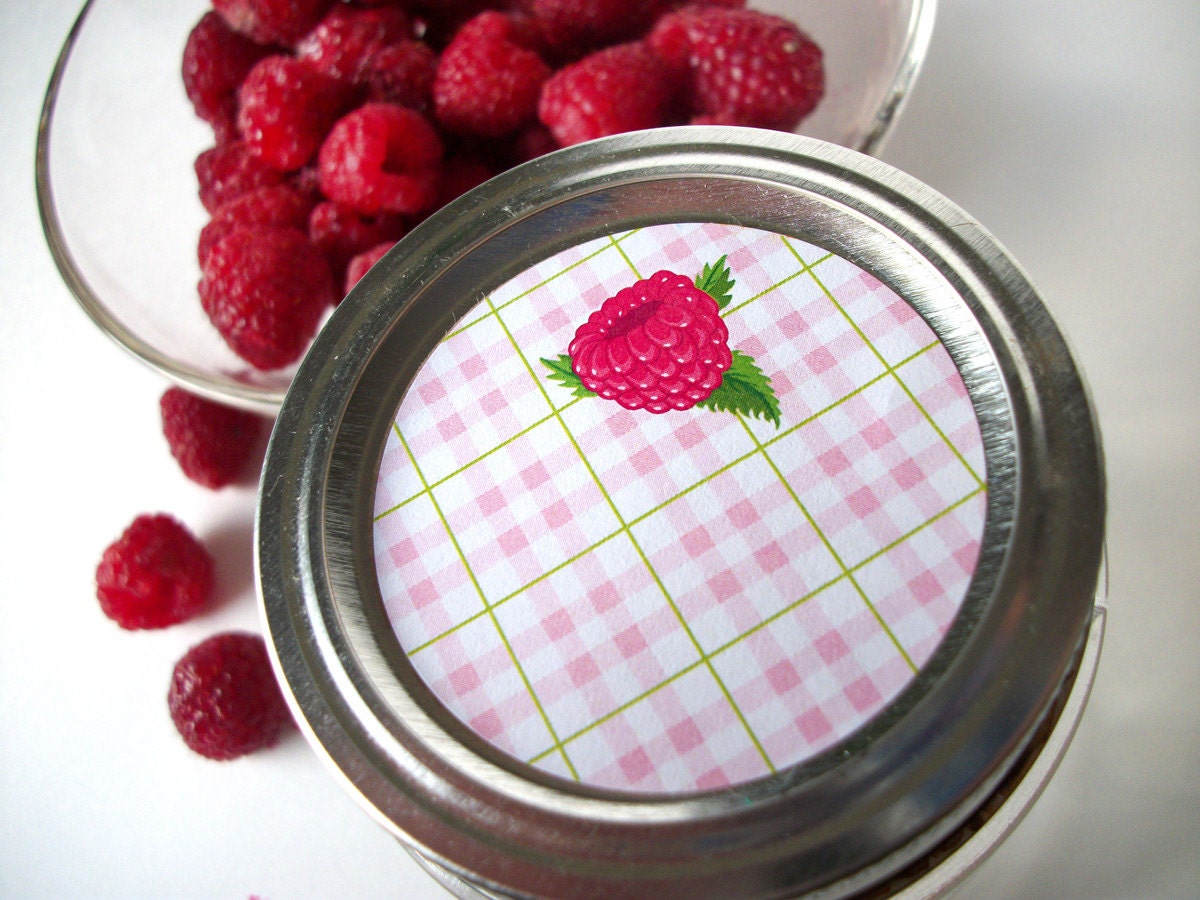 Plaid Red Raspberry canning jar labels round mason jar | Etsy