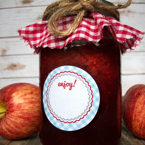 Cottage Chic Red & Blue Canning Jar Labels, Gingham Polka Dot Round ...