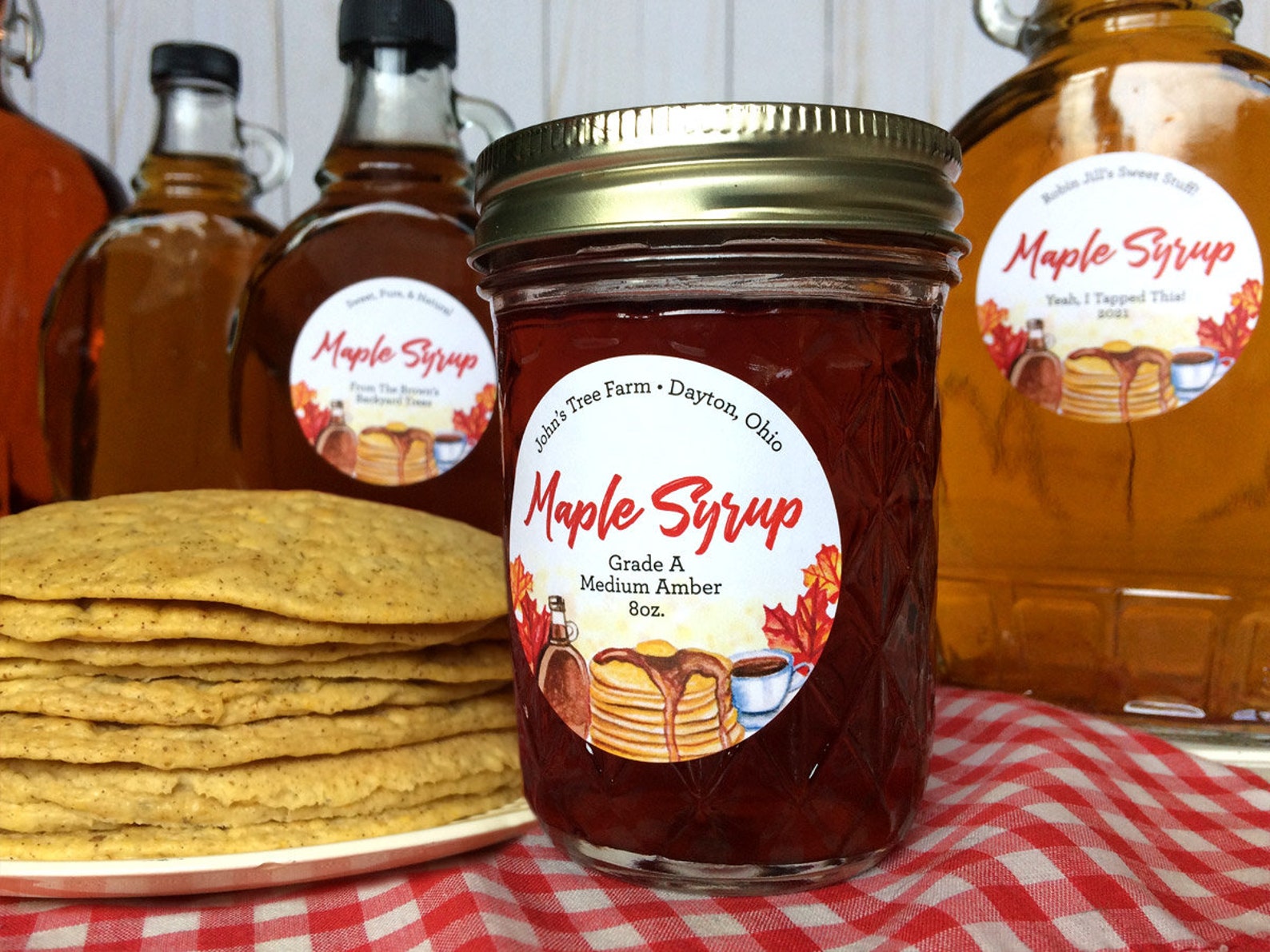 Custom Watercolor Maple Syrup Labels With Pancake Breakfast | Etsy
