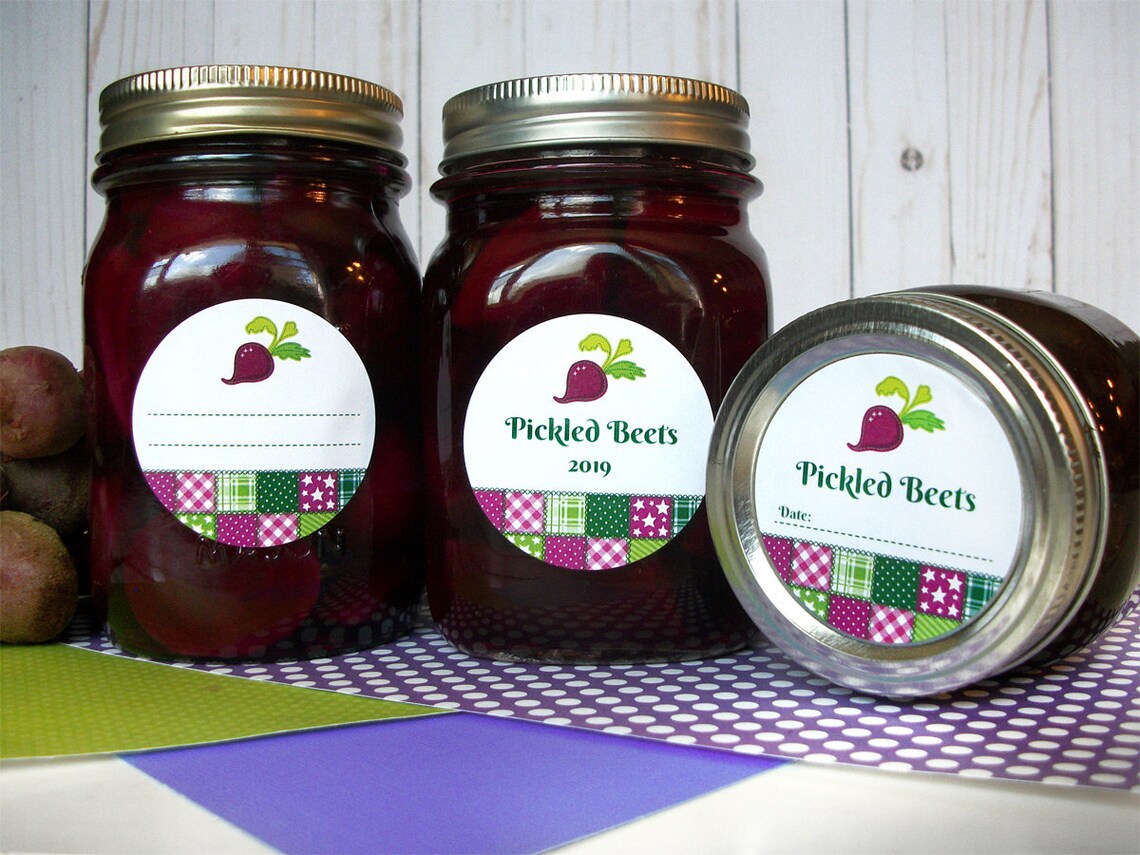 Country Quilt Pickled Beets & Relish canning labels round | Etsy