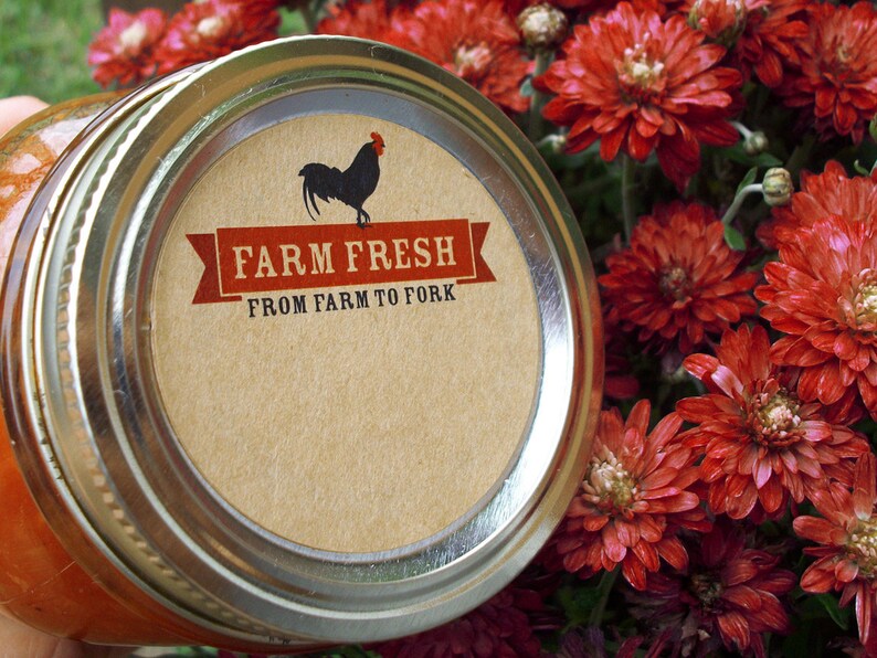Farm Fresh Rooster KRAFT Paper Canning Jar Labels Round Fruit - Etsy