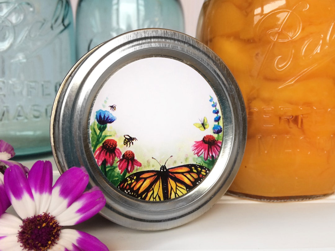 Watercolor Butterfly Mason Jar Labels, Round Printed Flower Canning ...
