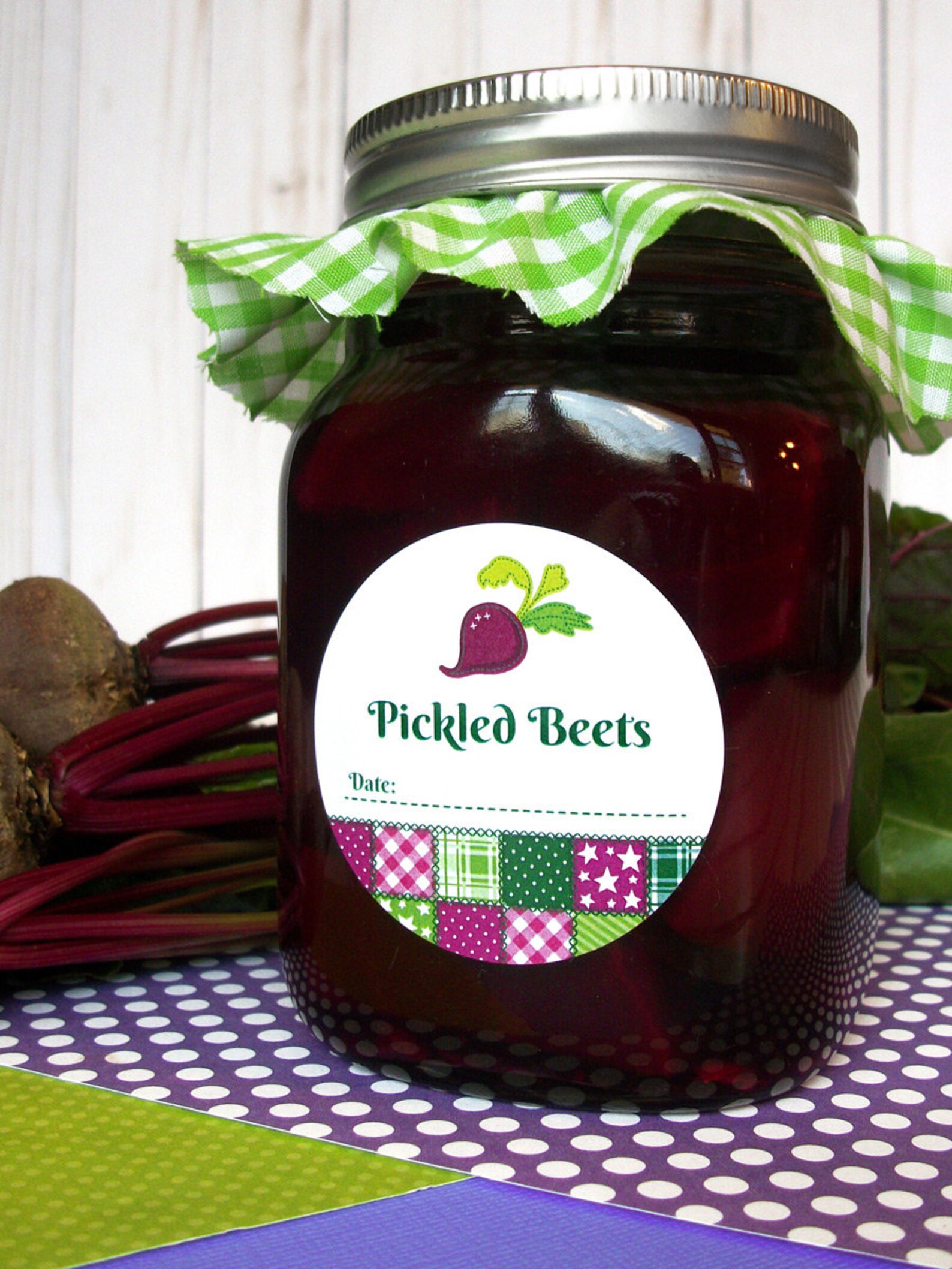 Country Quilt Pickled Beets & Relish canning labels round | Etsy