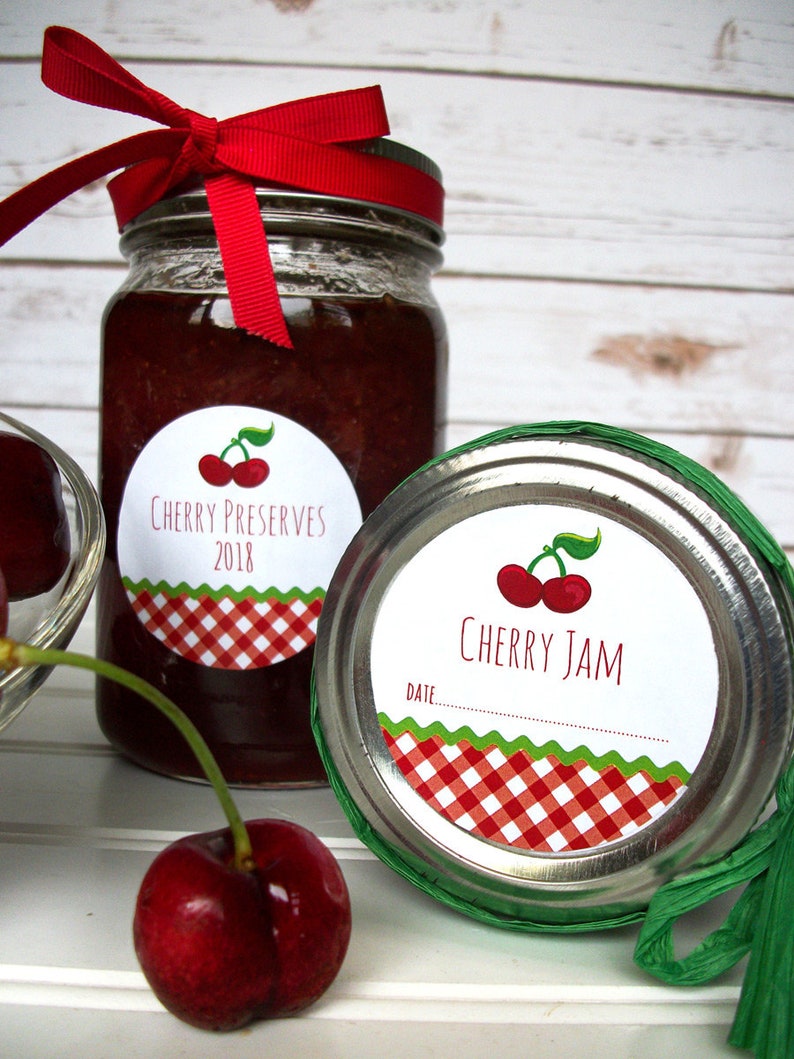 Gingham Cherry Canning Labels Round Printed Fruit Mason Jar | Etsy