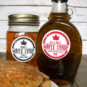 Custom Rubber Stamp Maple Syrup Labels, Red or Black Custom Maple Leaf ...