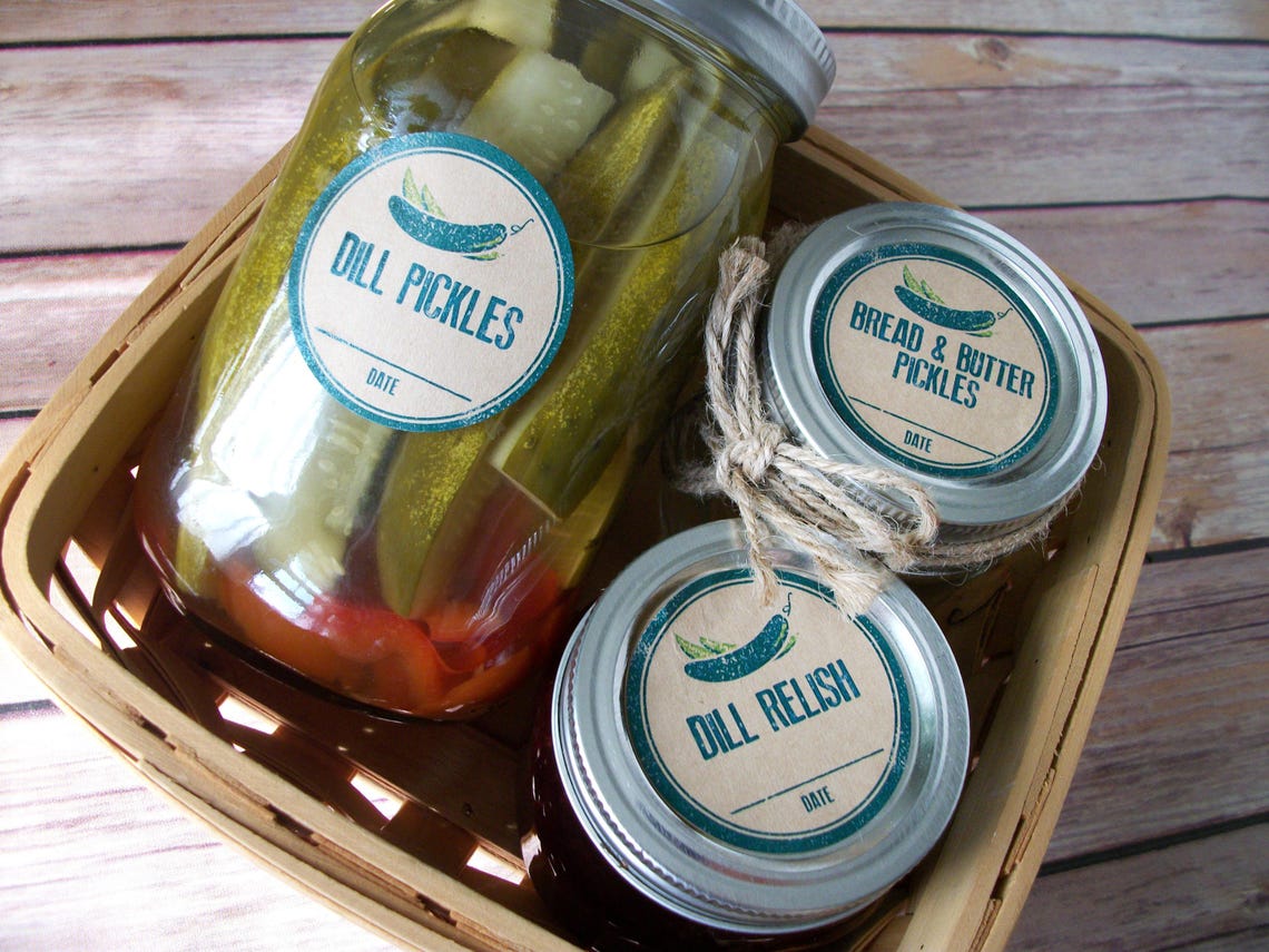 Rubber Stamp Pickle Kraft Paper Canning Jar Labels, Dill, Sweet, Bread ...