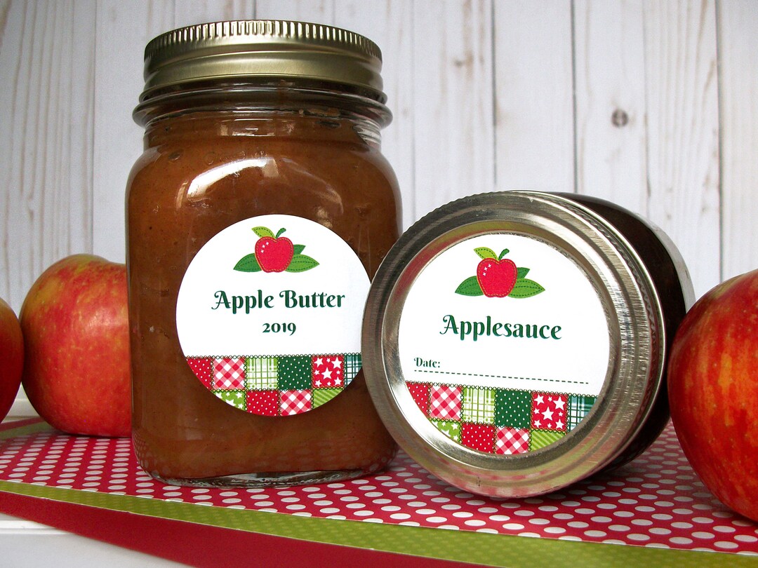 Country Quilt Apple Canning Labels, Round Printed Mason Jar Stickers ...