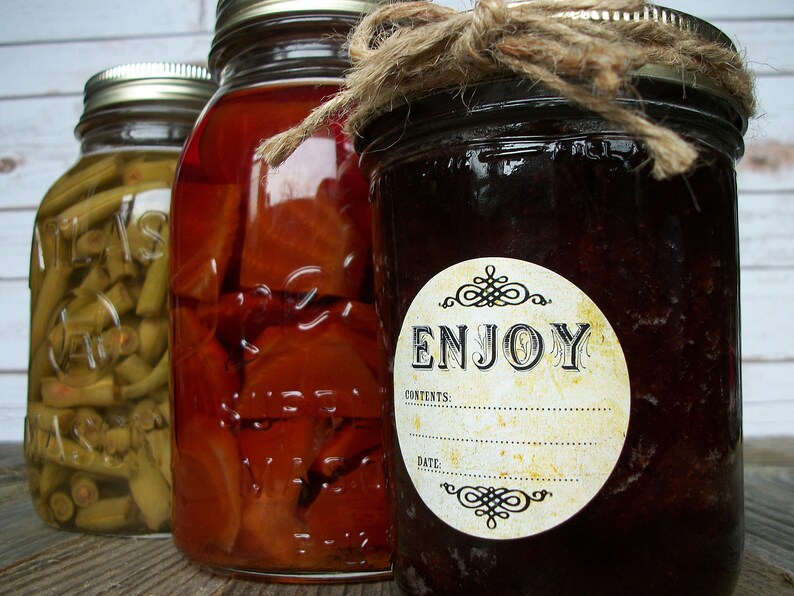 Vintage Enjoy Canning Jar Labels, Round Mason Jar Stickers for Fruit ...