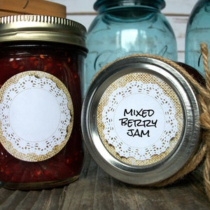 Burlap Doily Cottage Chic Canning Jar Labels, Round Mason Jar Stickers ...