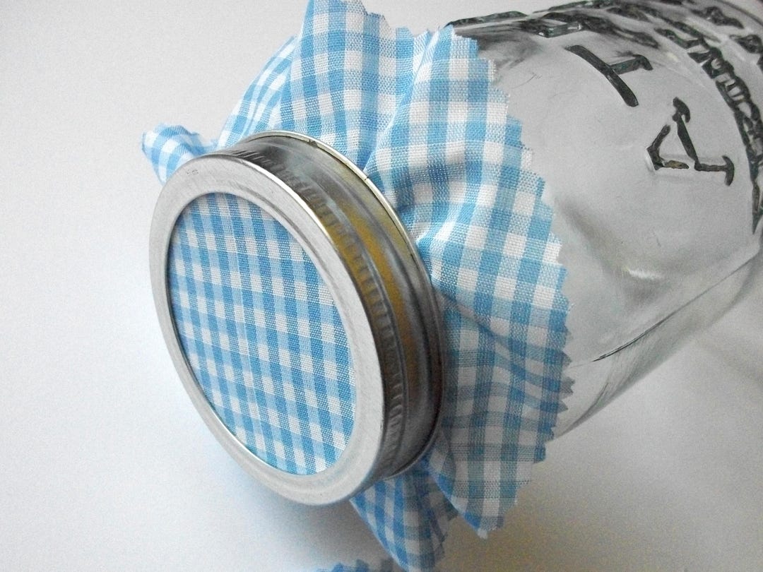 12 Blue Gingham Jam Jar Covers, Fabric Cloth Toppers for Mason Jars ...