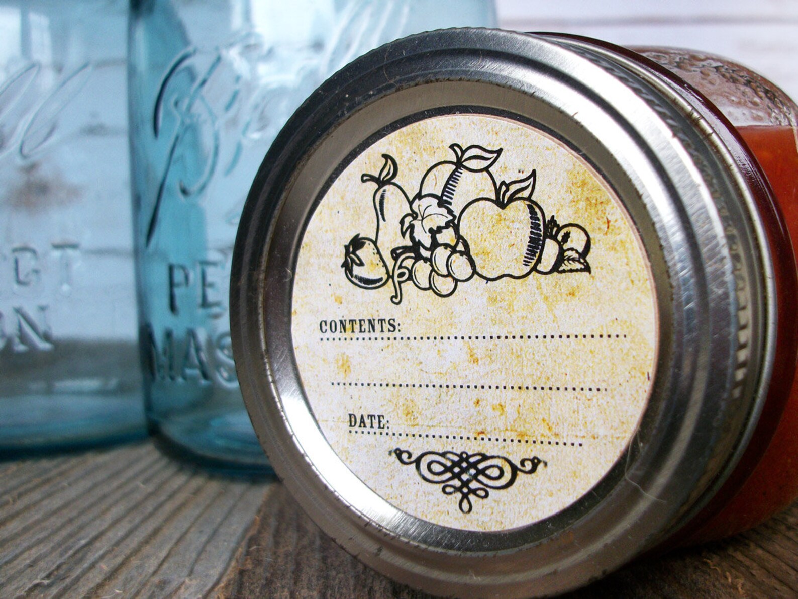 Vintage Fruit canning jar labels round regular & wide mouth | Etsy