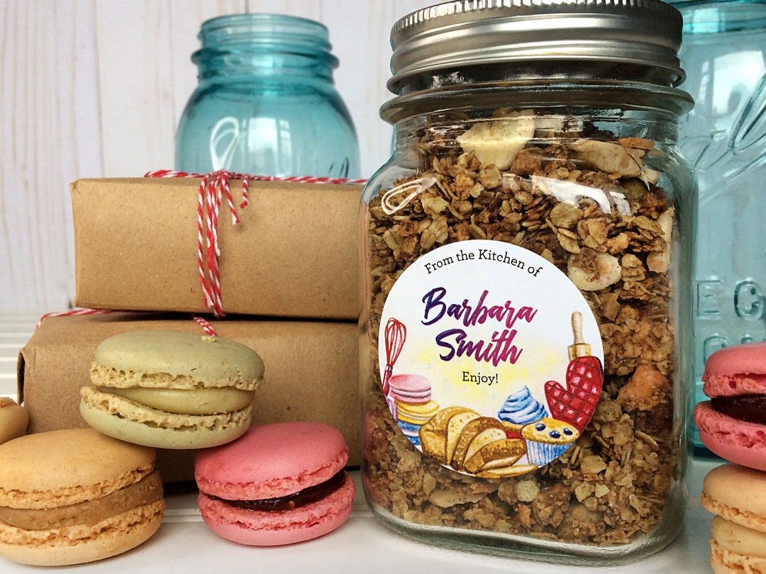 Custom Watercolor Bakery Labels, Round Personalized Printed Kitchen ...