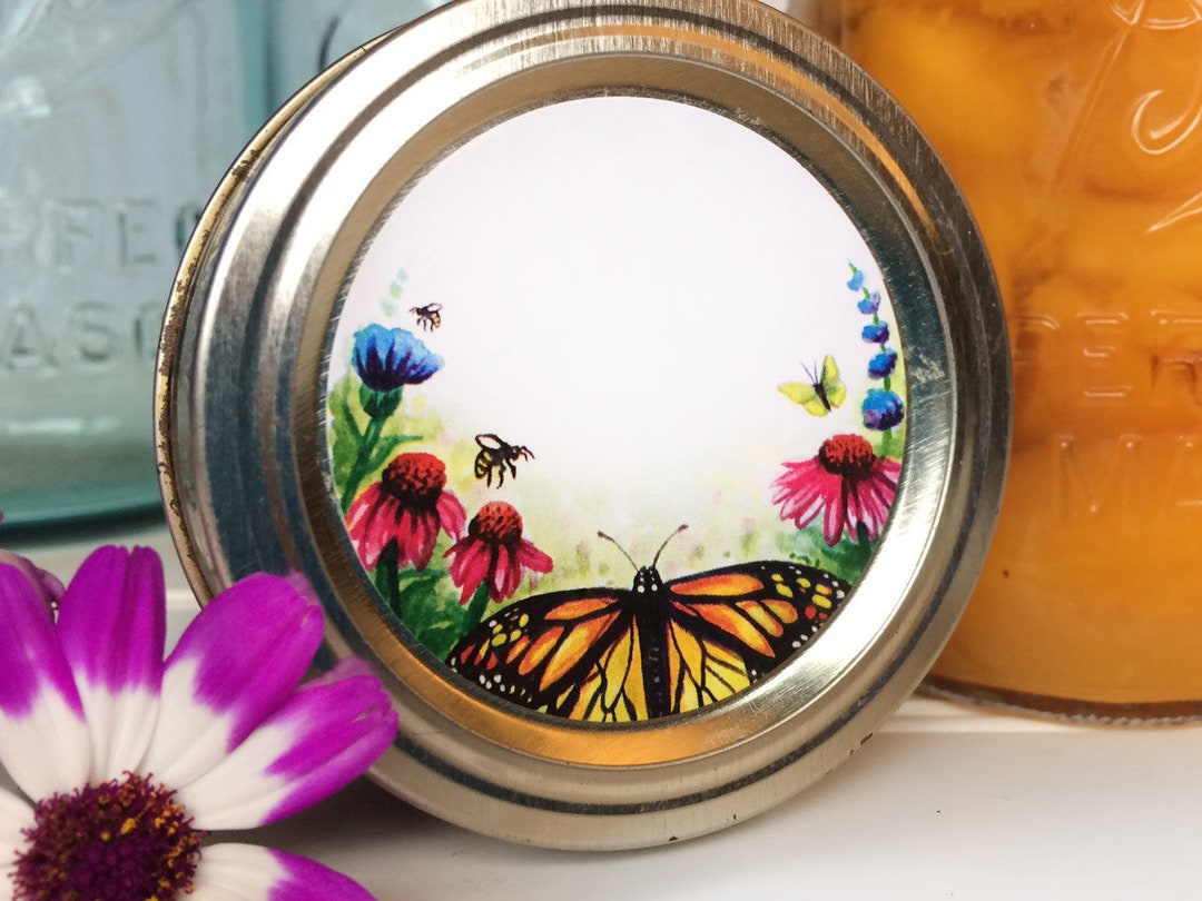 Watercolor Butterfly Mason Jar Labels, Round Printed Flower Canning ...
