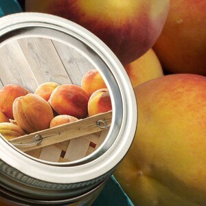 Market Fresh Peach Canning Jar Labels, Round Rustic Fruit Mason Jar ...