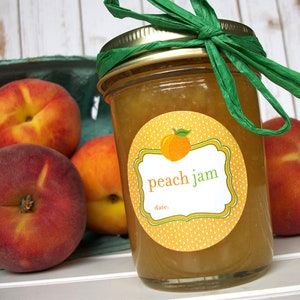 Cute Peach Jam Canning Jar Labels, Round Stickers for Regular or Wide ...
