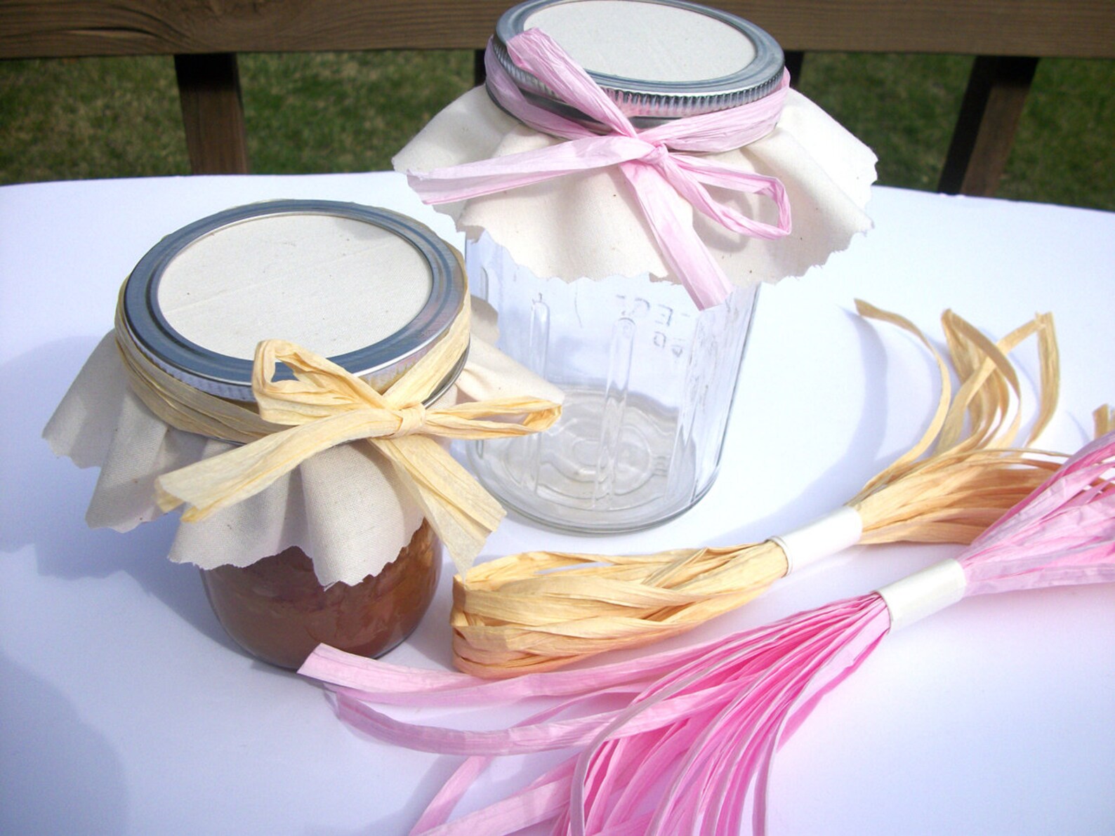 12 Natural or Pink Paper Raffia Ribbons for Mason Canning - Etsy