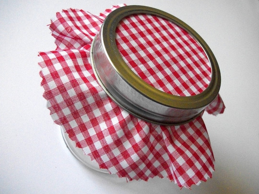 12 Red Gingham Jam Jar Covers, Cloth Fabric Toppers for Mason Jars ...