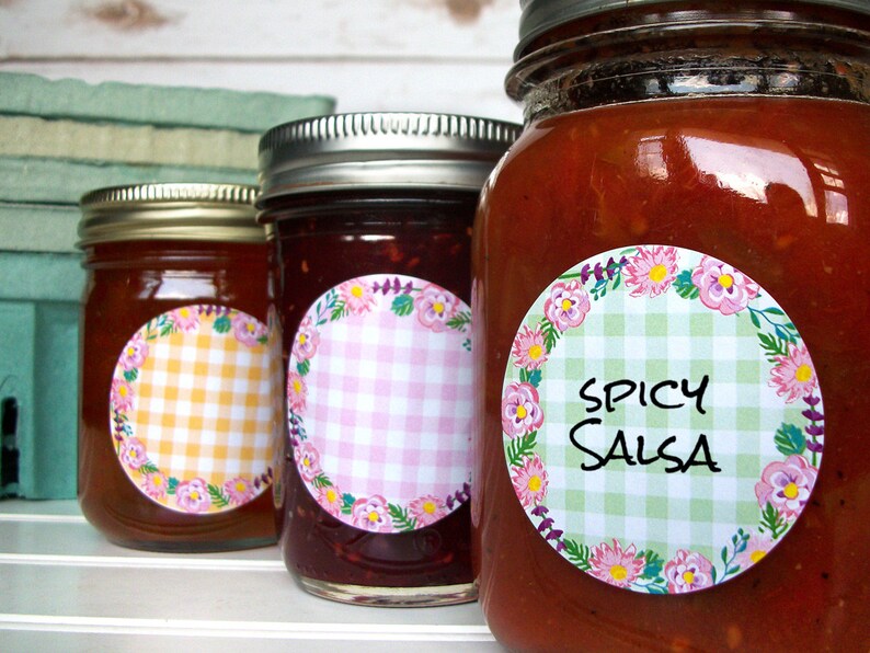 Cottage Chic Wreath canning jar labels round flower canning | Etsy