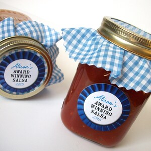 Custom Red or Blue Award Ribbon Winning Canning Jar Labels, Round Mason ...