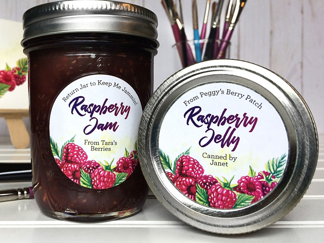 Custom Watercolor Raspberry Canning Labels, Printed Round Mason Jar ...